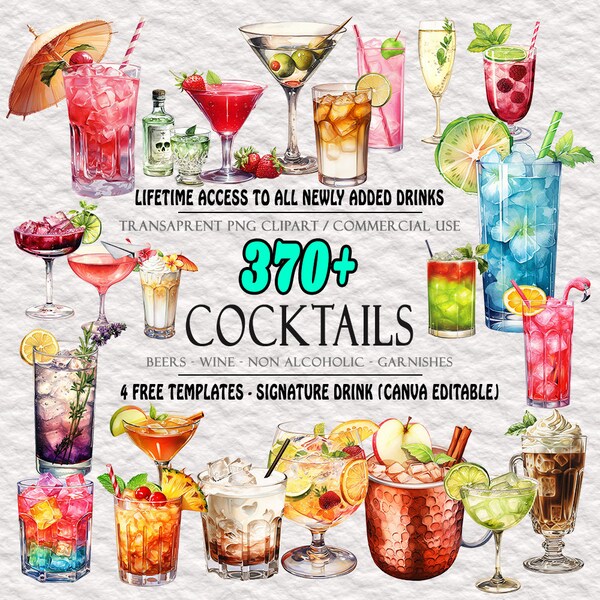 Watercolor Alcoholic Beverages Clipart - Etsy