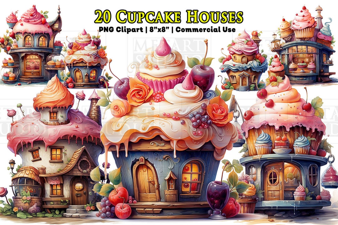 Cupcake House Watercolor Clipart Fantasy Fairy House Clipart PNG ...
