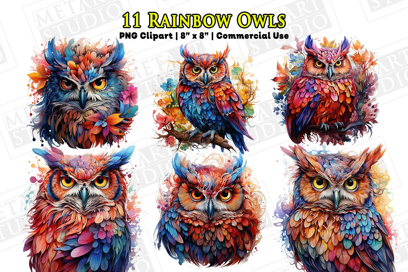 Rainbow Owl Watercolor Clipart, Owl Clipart PNG, Psychedelic Owl ...