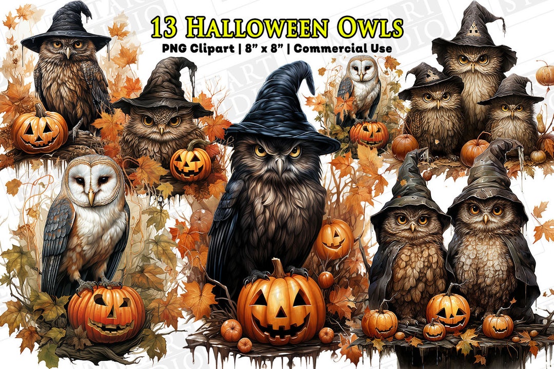 Owl Clipart Halloween Owls Watercolor Clip Art Autumn PNG - Etsy
