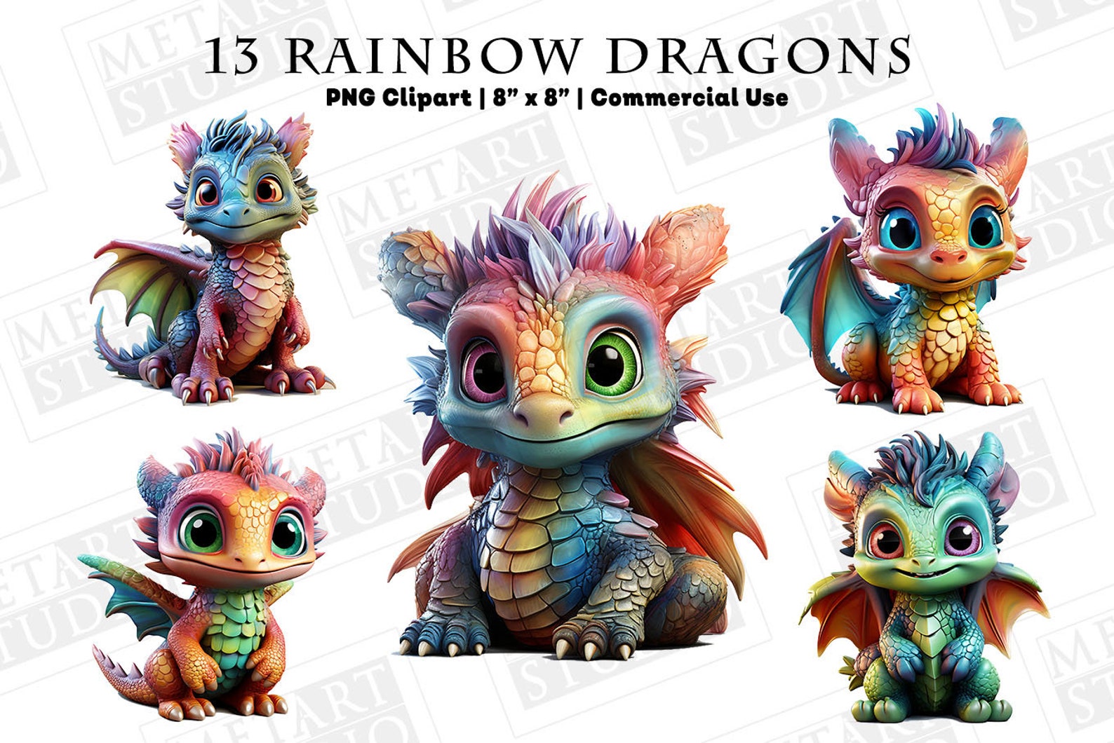 Rainbow Dragon Animation Clipart, Cute Dragon Clipart PNG, Digital ...