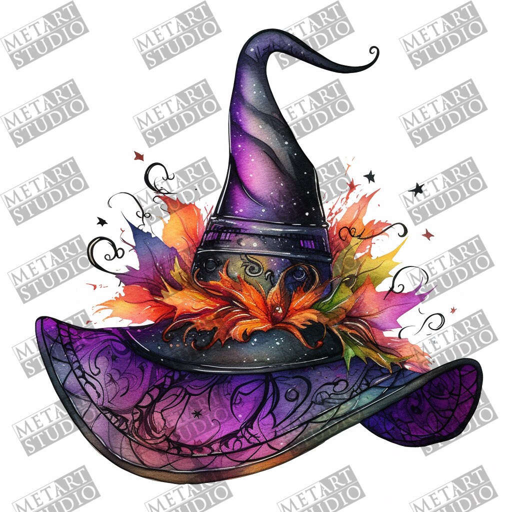 Watercolor Witch Hat Clipart, Witchy Hats, Halloween Clipart, Witch Hat ...