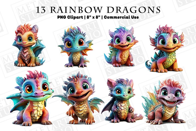 Rainbow Dragon Animation Clipart, Cute Dragon Clipart PNG, Digital ...