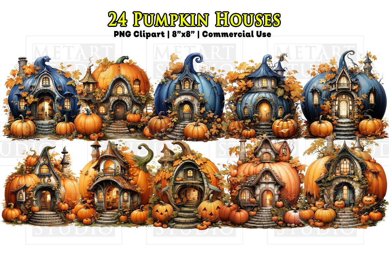 Pumpkin House Watercolor Clipart Fantasy Fairy House Clipart PNG ...