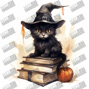 Watercolor Witchy Cat Clipart, Witch Cat, Halloween Clipart, Witch Cat ...