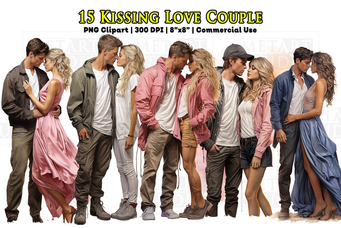 Kissing Love Couple Clipart, Watercolor Kissing Clipart, Romance PNG ...