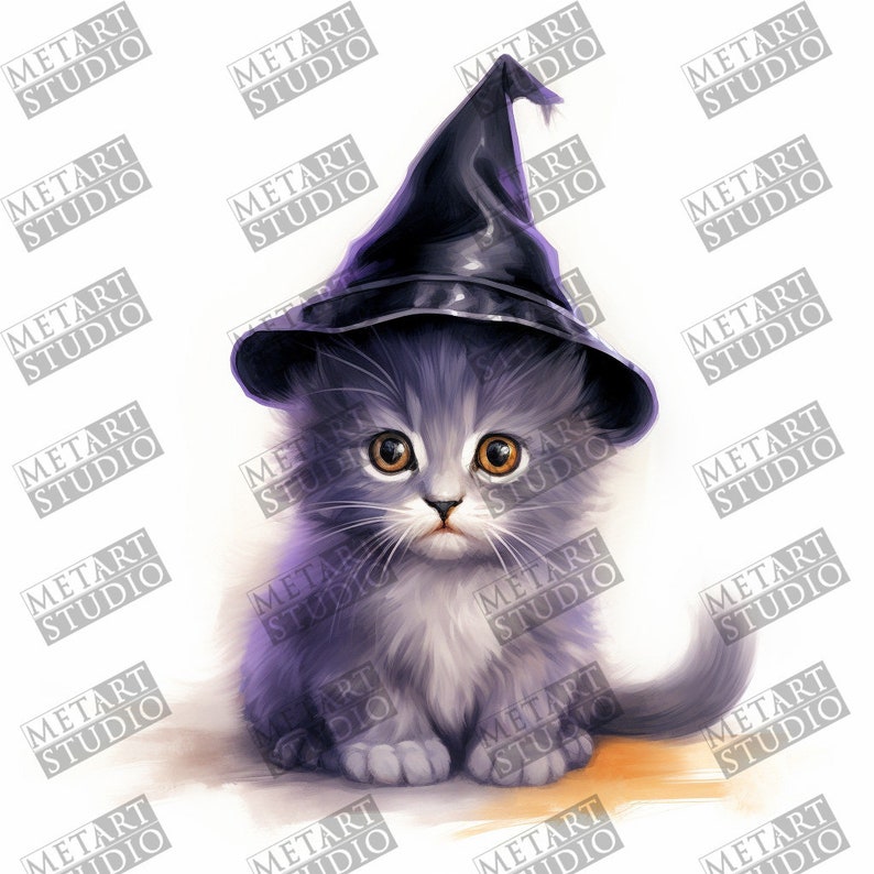 Watercolor Witchy Cat Clipart, Witch Cat, Halloween Clipart, Witch Cat ...
