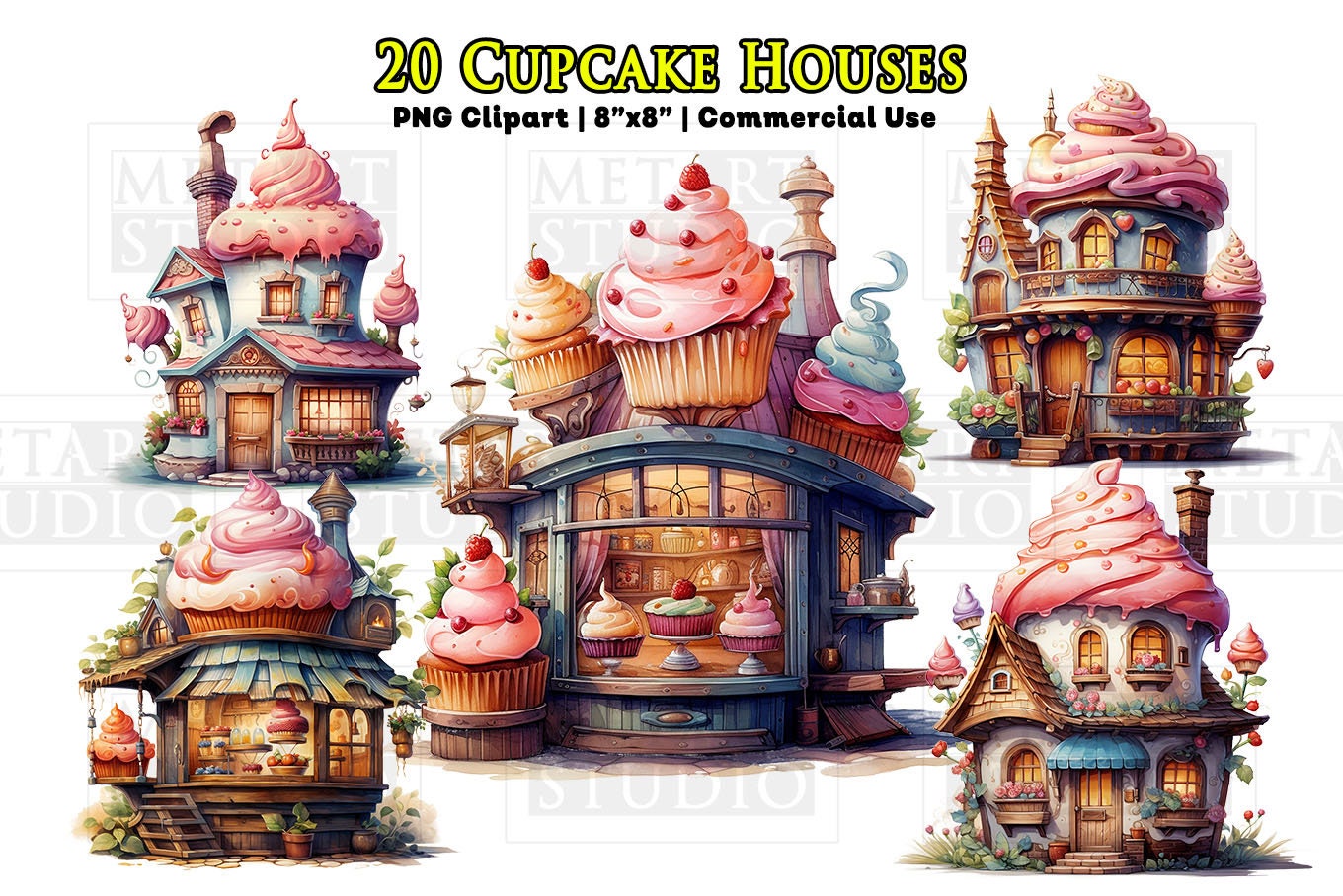 Cupcake House Watercolor Clipart Fantasy Fairy House Clipart PNG ...