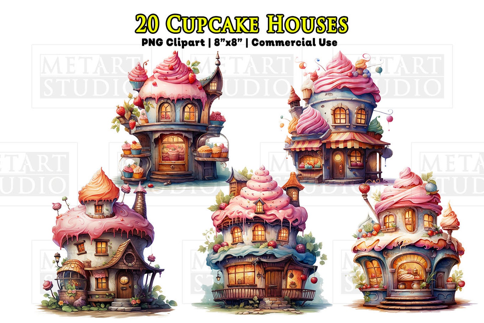 Cupcake House Watercolor Clipart Fantasy Fairy House Clipart PNG ...