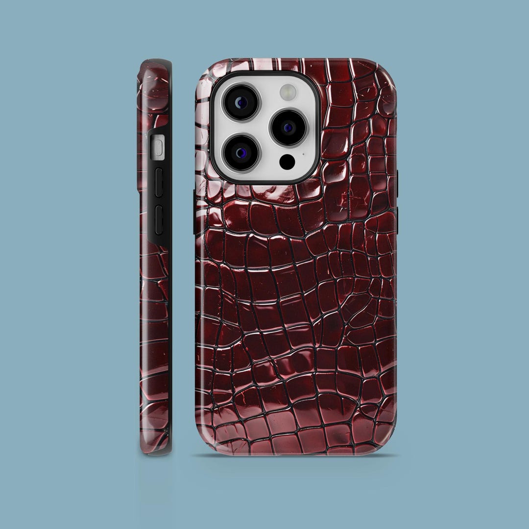Croc Print Phone Case Maroon, Burgundy Cover for iPhone 16, 15, 14 13 ...