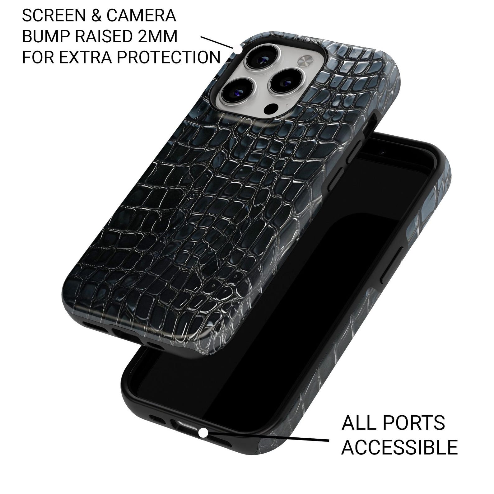 Black Croc Phone Case Crocodile Alligator Cover for iPhone 17, 16, 15 ...