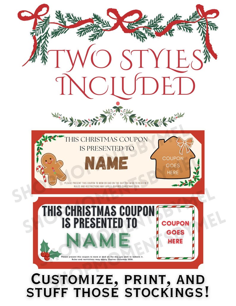 Gingerbread and Holly Themed Kids Christmas Coupons Stocking Stuffer ...
