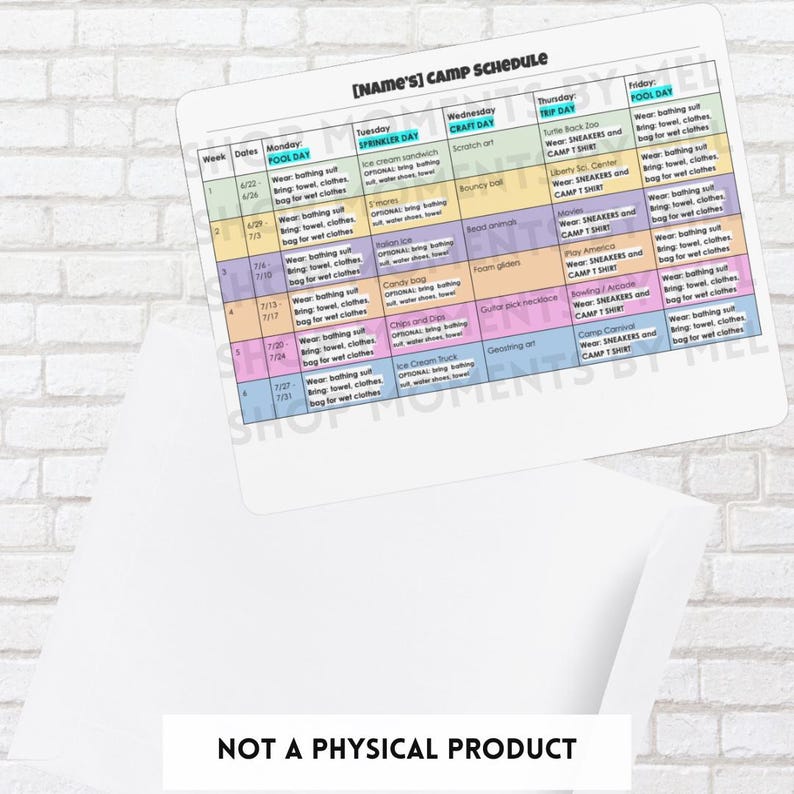 Summer Camp Schedule Planner Template Google Doc - Etsy
