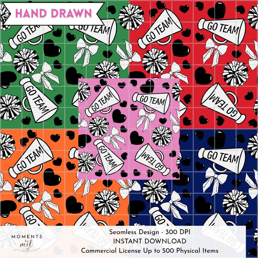Cheerleader Seamless Pattern Bundle PNG Download Digital Papers Vinyl ...