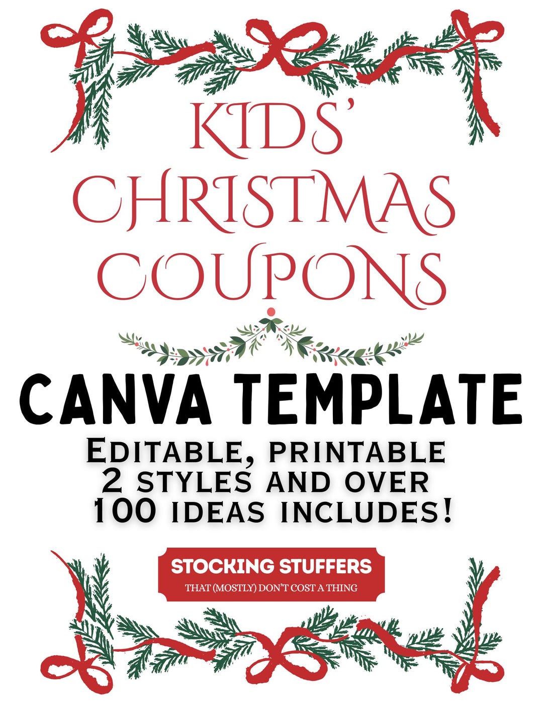 Gingerbread and Holly Themed Kids Christmas Coupons Stocking Stuffer ...