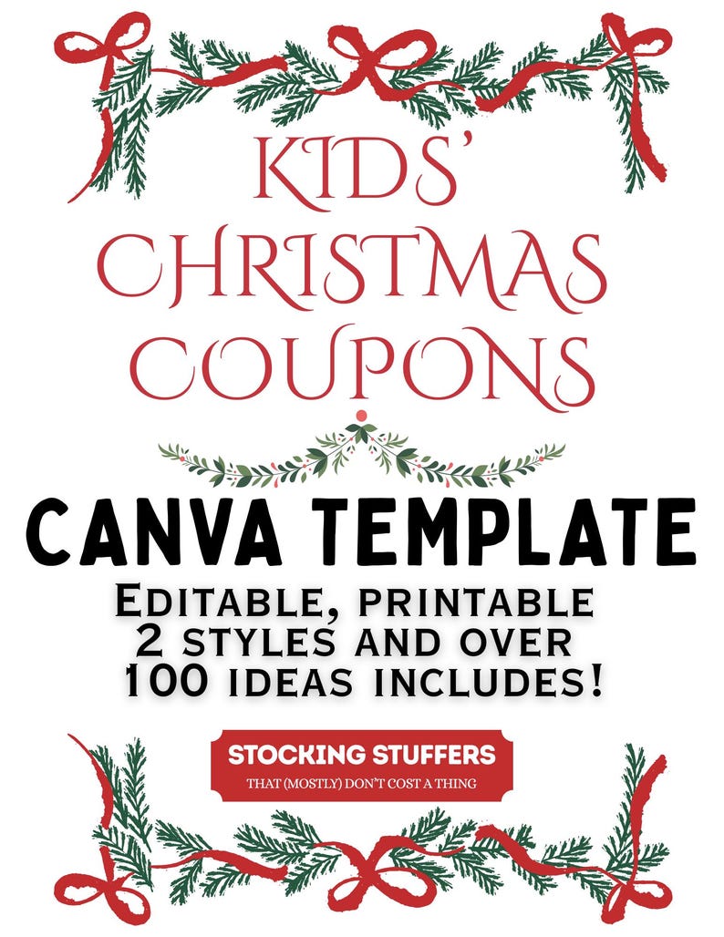 Gingerbread and Holly Themed Kids Christmas Coupons Stocking Stuffer ...