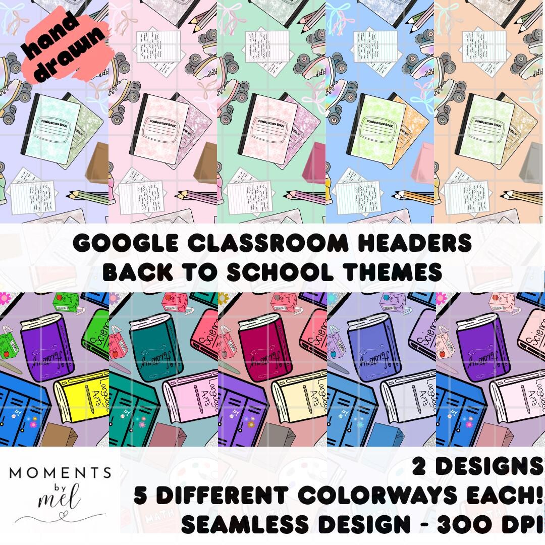 Back to School Google Classroom Header Bundle 2 Designs, 5 Colorways ...