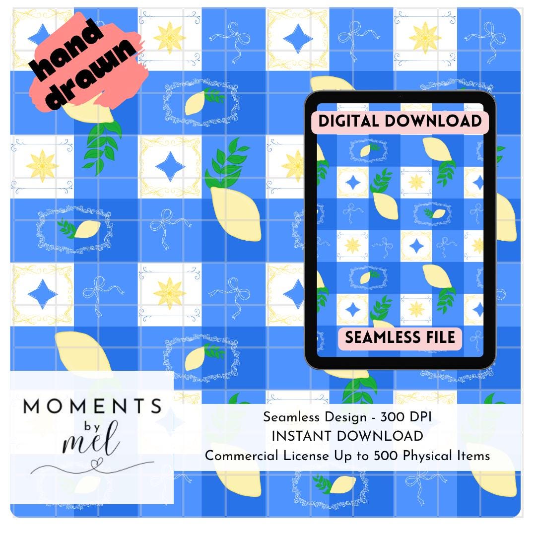 Lemon Gingham Amalfi Coast Seamless Pattern PNG - Etsy
