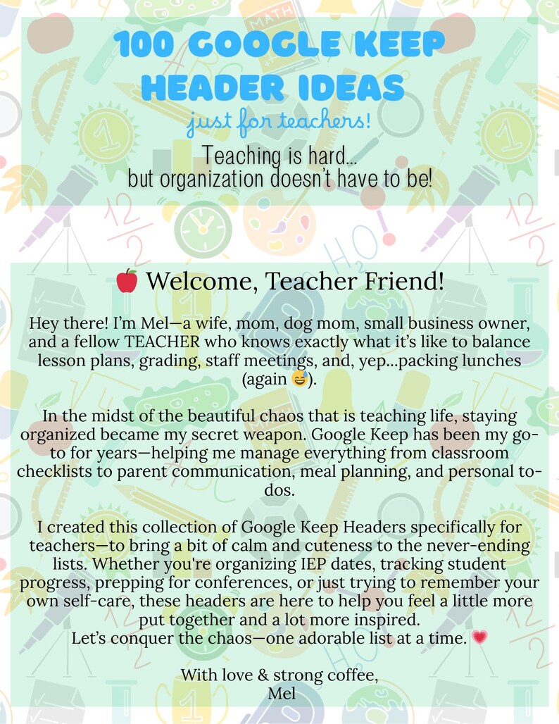 Google Keep Headers Template and Ideas for Busy Teachers - Etsy