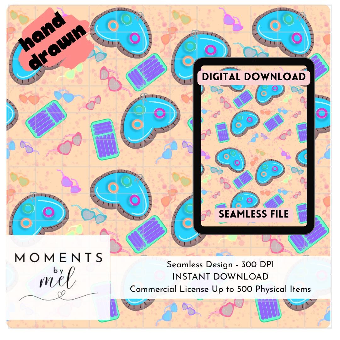 Summer Pool Party Seamless Pattern: Sunglasses & Floats (digital ...