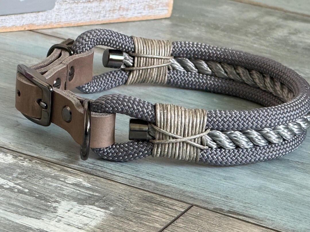 Rope Collar Dog Collar With Leather and Buckle - Etsy