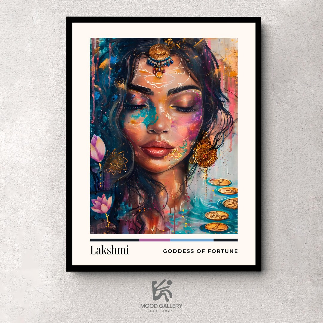 Lakshmi Art Poster, Hindu Goddess of Fortune and Prosperity, Mythology ...