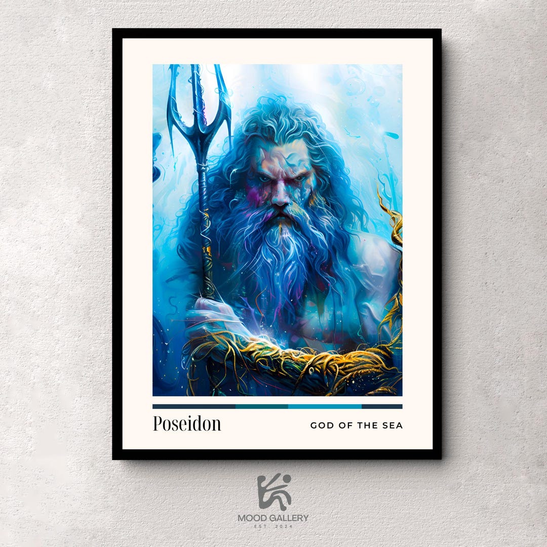 Poseidon Greek God Digital Art Poster, Mythology Wall Decor, Mythical ...