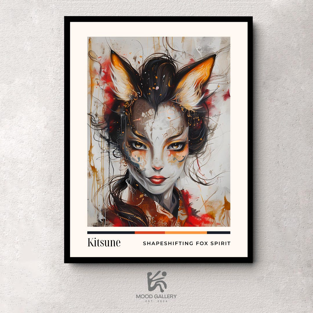 Kitsune Art Poster, Shapeshifting Fox Spirit of Japanese Mythology ...