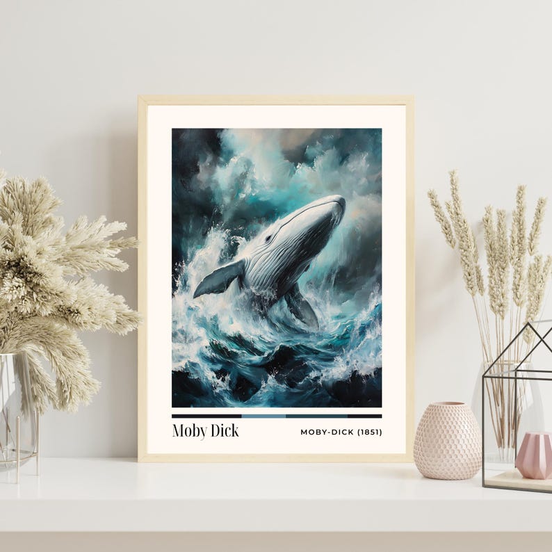 Moby Dick Art Poster, Moby-dick (1851) Iconic White Whale, Classic Sea ...