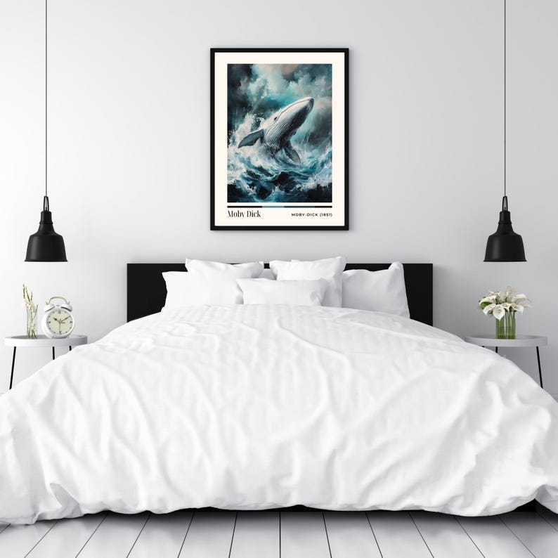 Moby Dick Art Poster, Moby-dick (1851) Iconic White Whale, Classic Sea ...