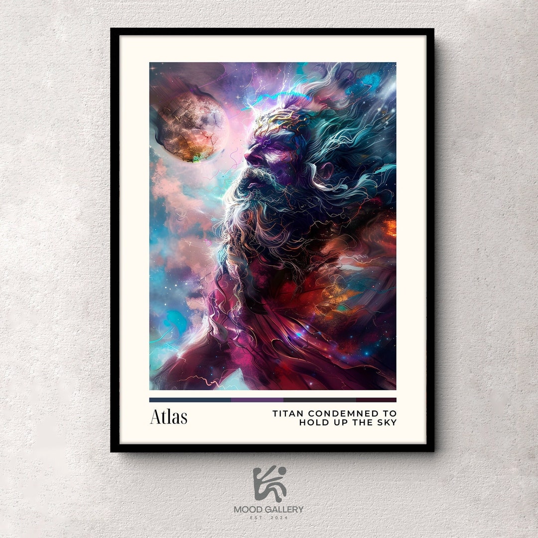 Atlas Art Poster, Mythology Wall Art, Greek Titan Poster, Mythical ...