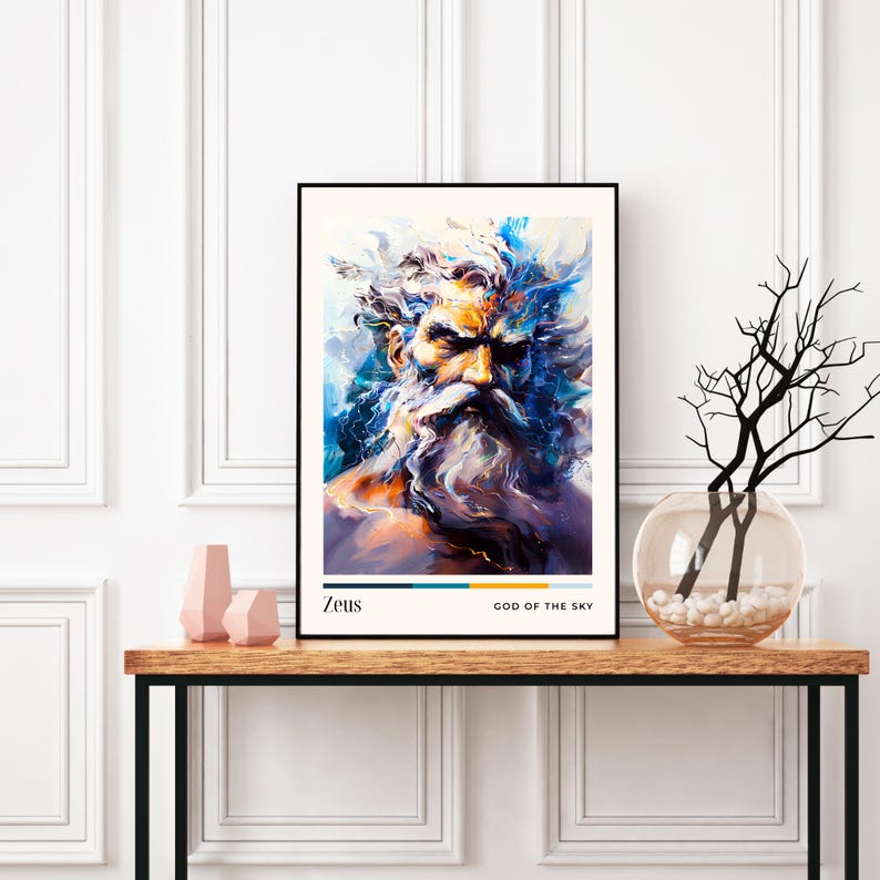 Zeus Greek God Digital Art Poster, Mythology Wall Decor, Mythical Art ...