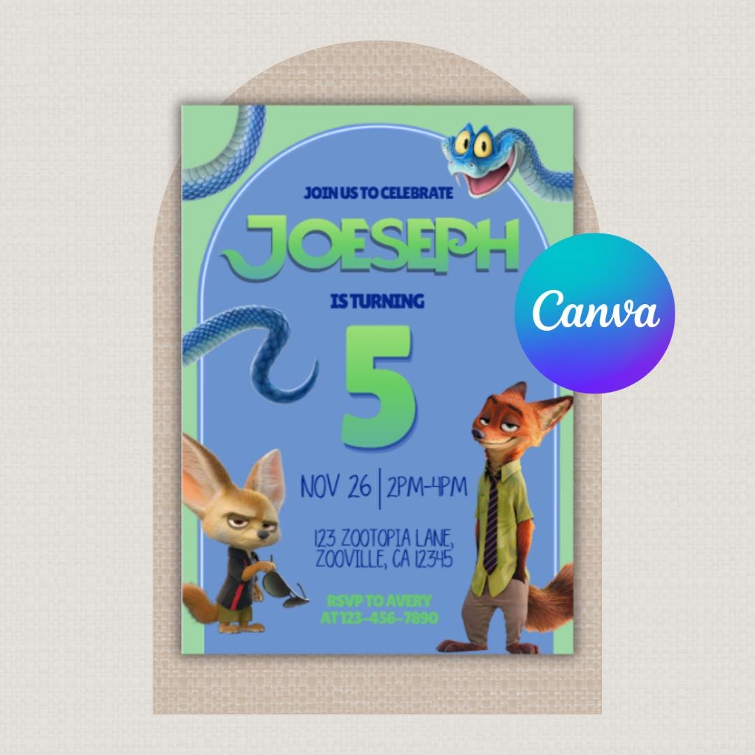 Invitación de cumpleaños de Zootopia 2: Plantilla editable (Descarga ...