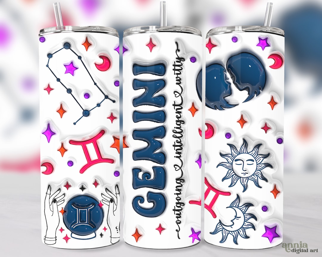 3D Gemini Tumbler Wrap Inflated, Seamless Zodiac Sign 20oz Tumbler ...