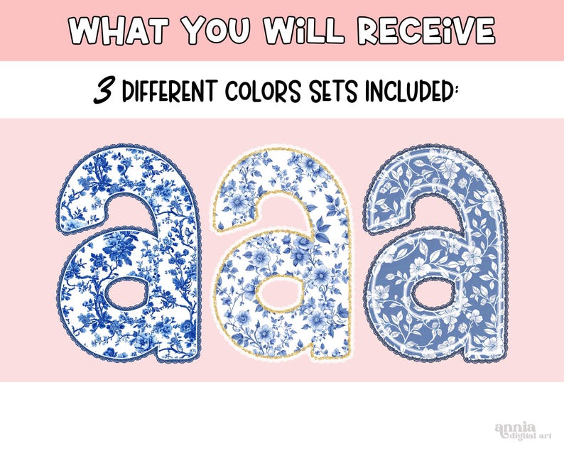 Chinoiserie Doodle Alpha Pack PNG, Lace Blue Toile Alphabet Letters ...