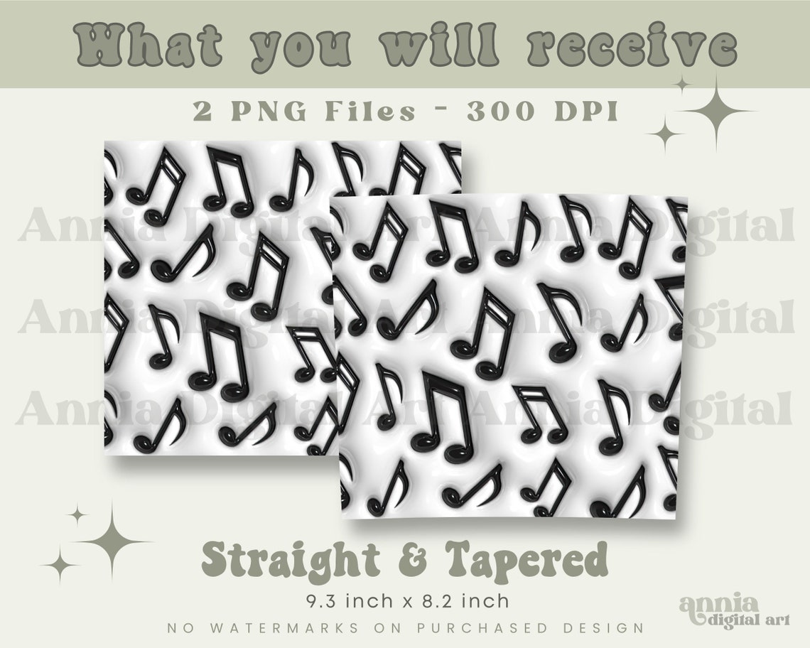 3D Music Notes Tumbler Wrap, Musical Notes Inflated Puffy 20oz Skinny ...