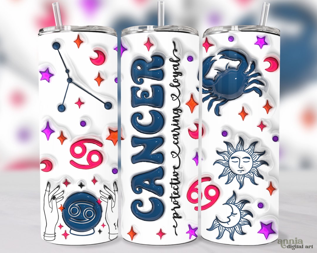 3D Cancer Tumbler Wrap Inflated, Seamless Zodiac Sign 20oz Tumbler ...