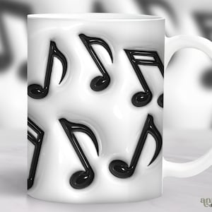 3D Music Notes Mug Wrap, Musical Notes Inflated Puffy Mug Sublimation ...