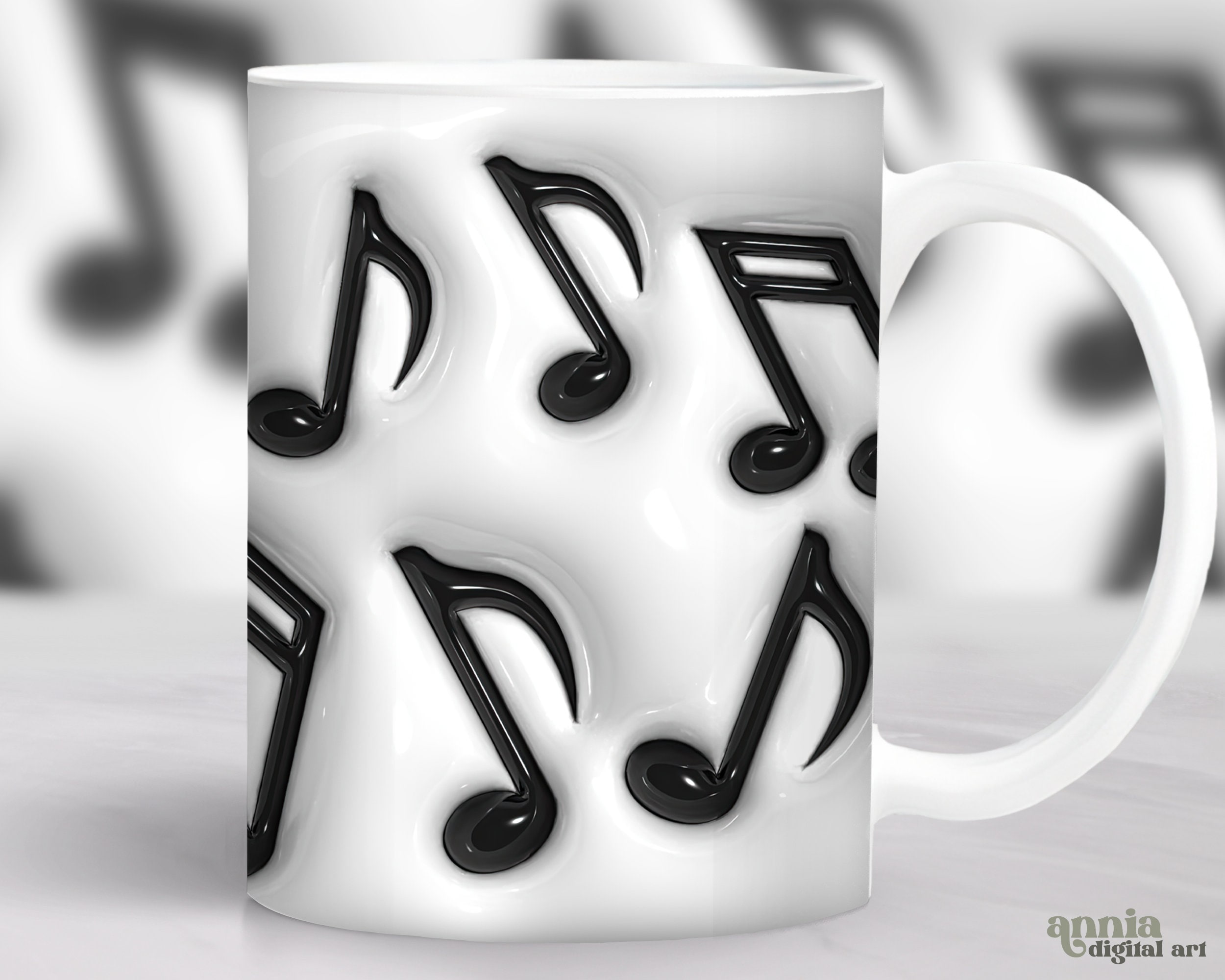 3D Music Notes Mug Wrap, Musical Notes Inflated Puffy Mug Sublimation ...