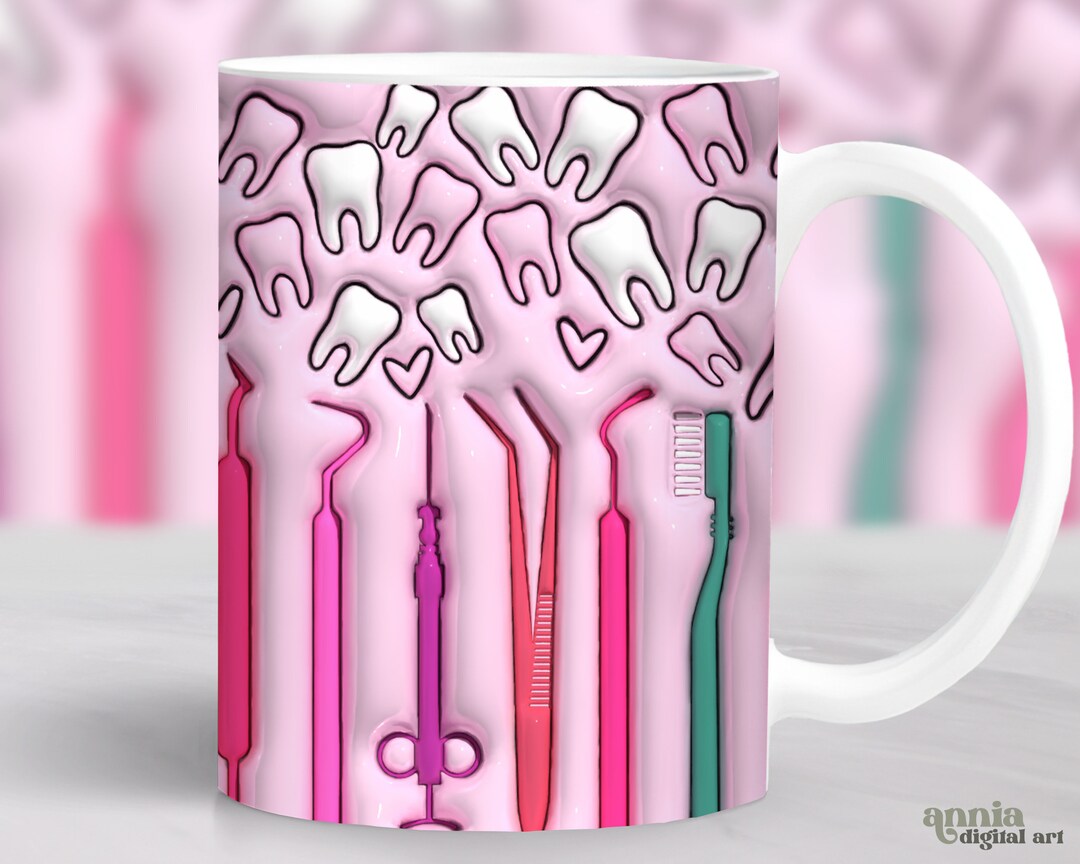 3D Inflated Dental Mug Wrap, Puffy Dentist Mug Sublimation Design ...