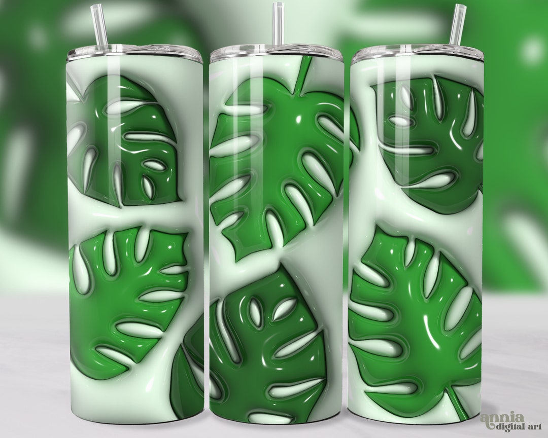 3D Inflated Monstera Leaves Tumbler Design, Puffy Tropical 20oz Skinny ...