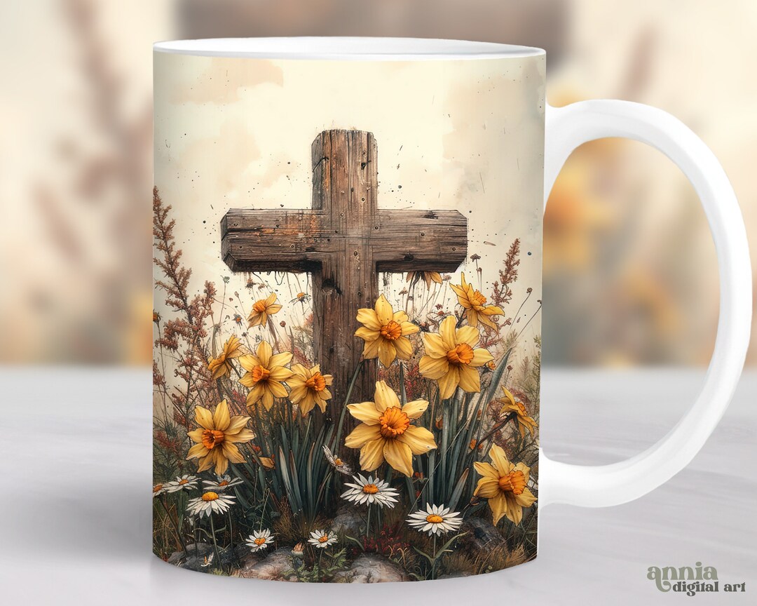 Wooden Cross Mug Wrap, Easter Mug Sublimation Design Rustic, Christian ...