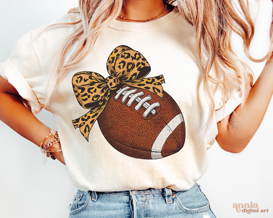 Coquette Football PNG, Leopard Print Bow Football Shirt Sublimation ...