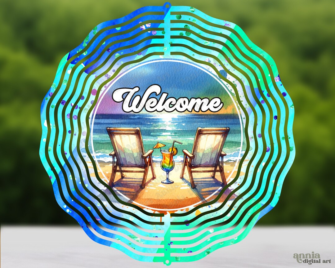 Summer Beach Wind Spinner Sublimation Design, Ocean Tropical Beach ...