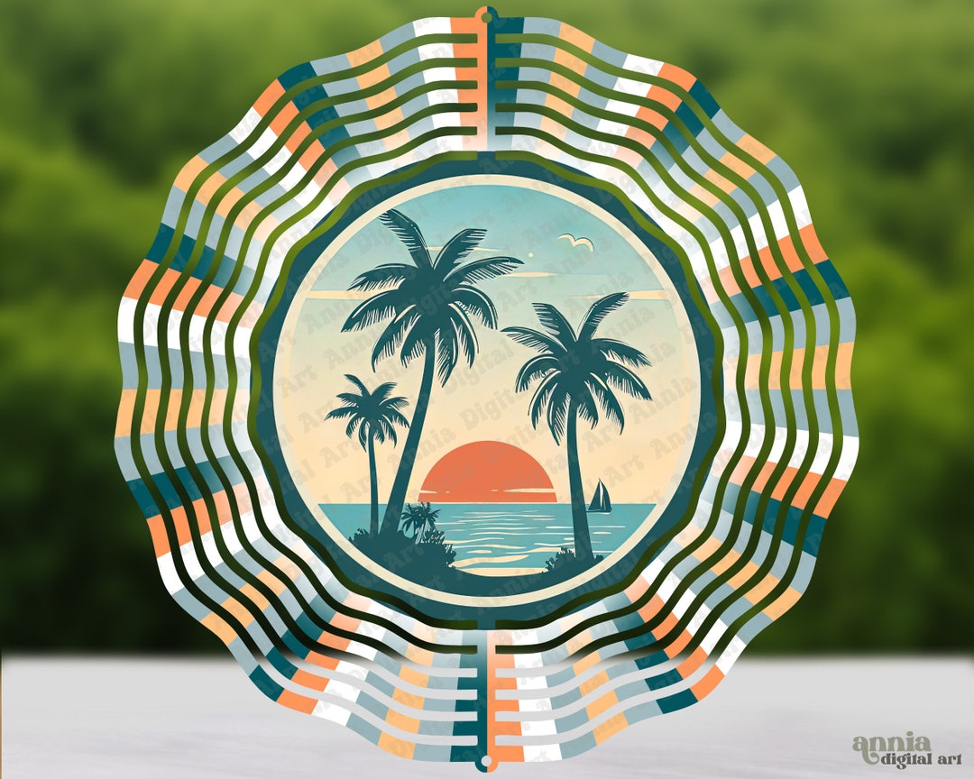 Summer Beach Wind Spinner Sublimation Design, Retro Ocean Tropical 10 ...