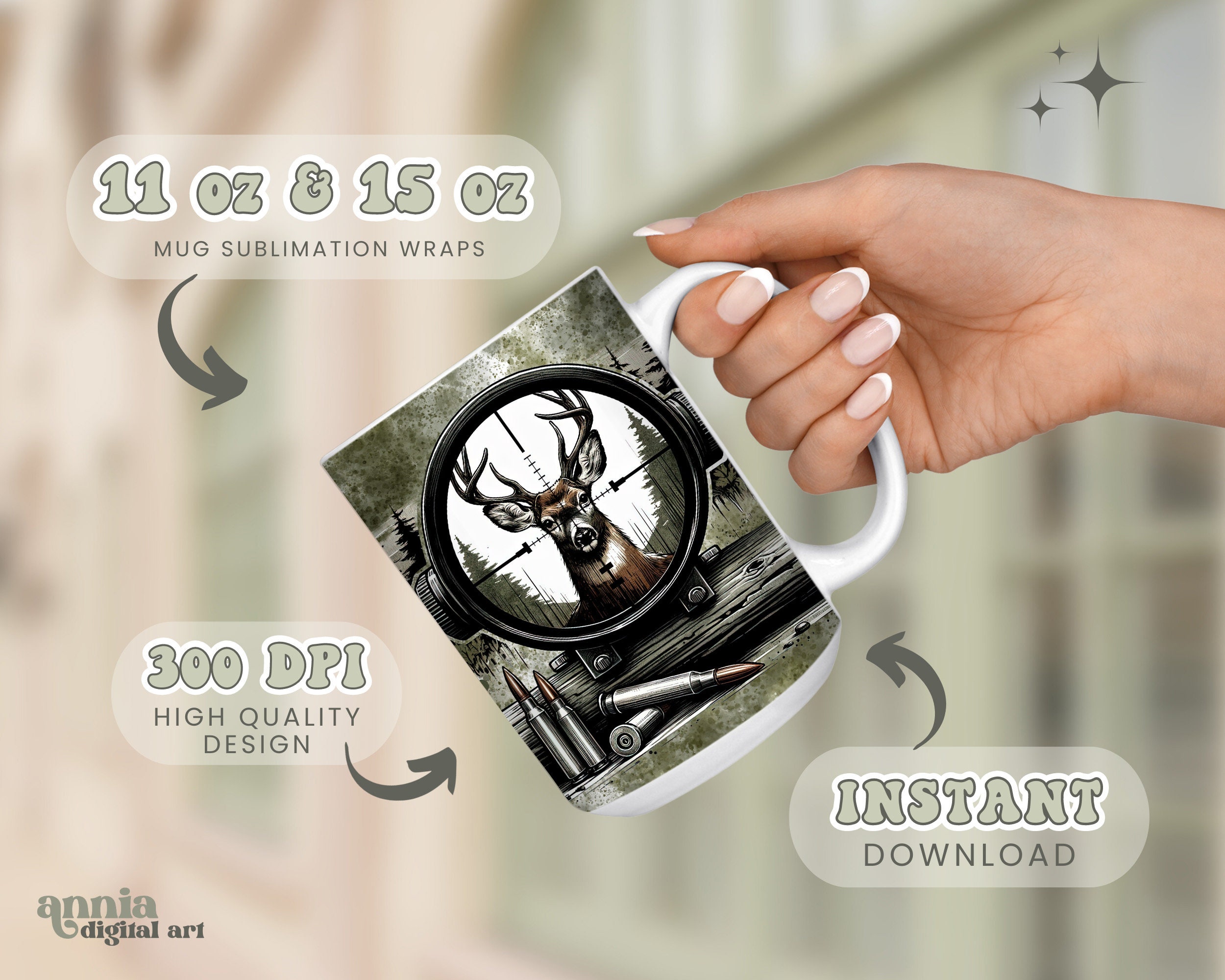 Deer Hunting Mug Wrap, Hunter Mug Sublimation Design for Men, Woods ...