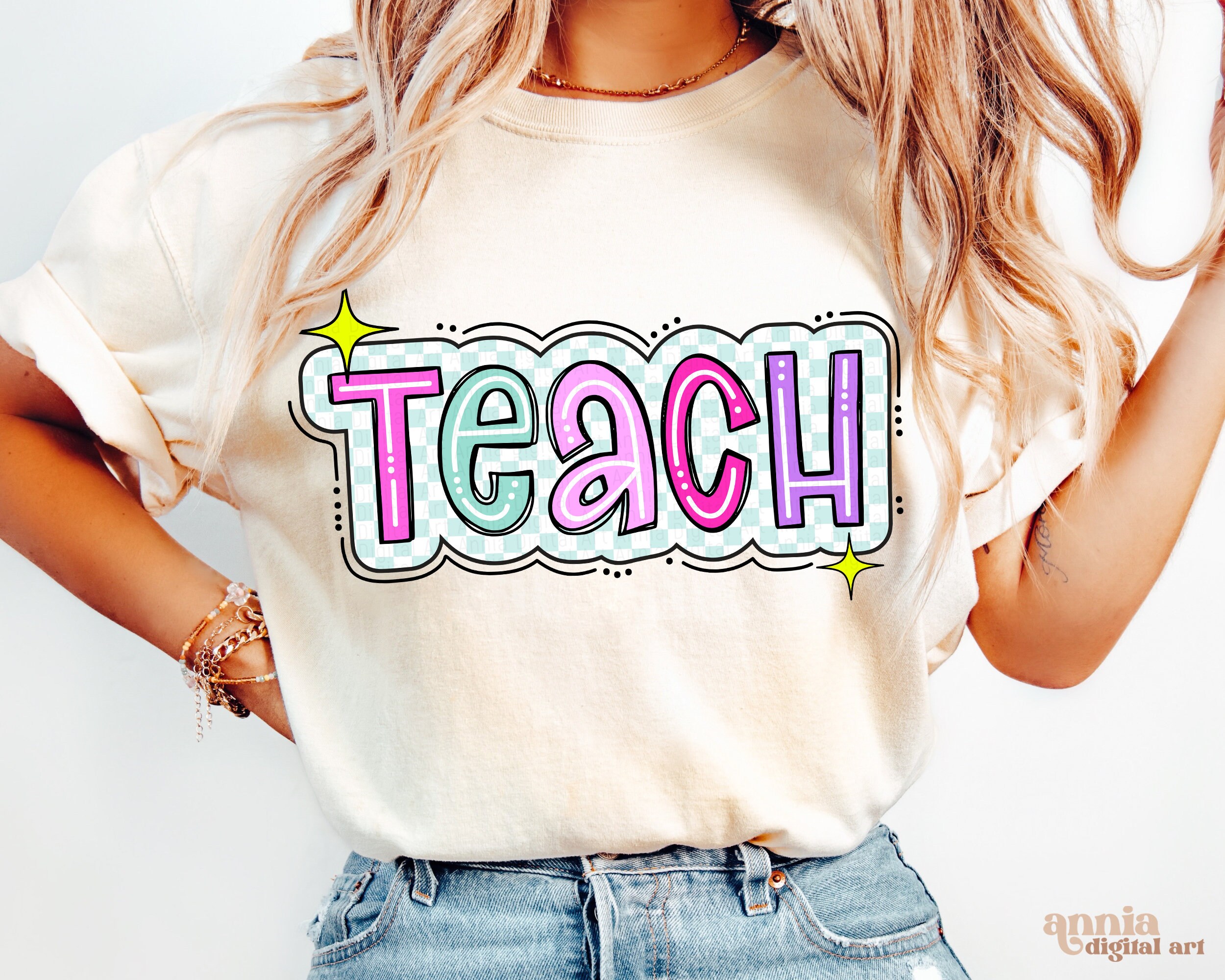 Kariertes Lehren PNG, Lehrer-Shirt Sublimationsdesign, Helles Gekritzel ...