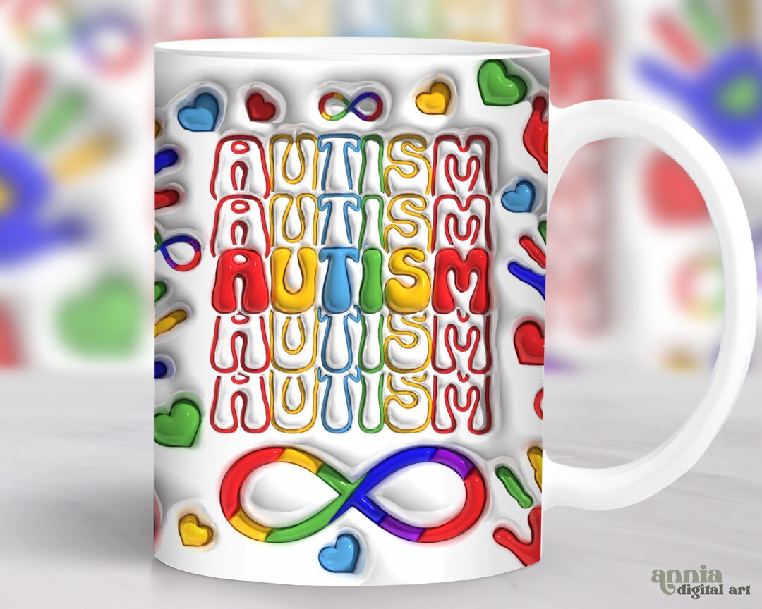 3D Autism Infinity Mug Wrap Inflated, Autism Awareness Mug Sublimation ...