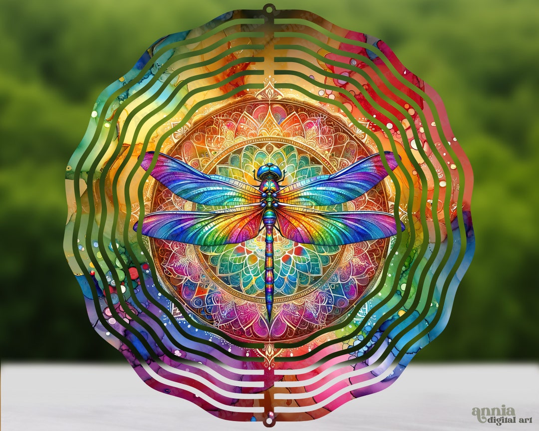 Dragonfly Wind Spinner Sublimation Design, Alcohol Ink 10 Inch Garden ...