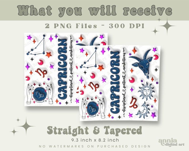3D Capricorn Tumbler Wrap Inflated, Seamless Zodiac Sign 20oz Tumbler ...